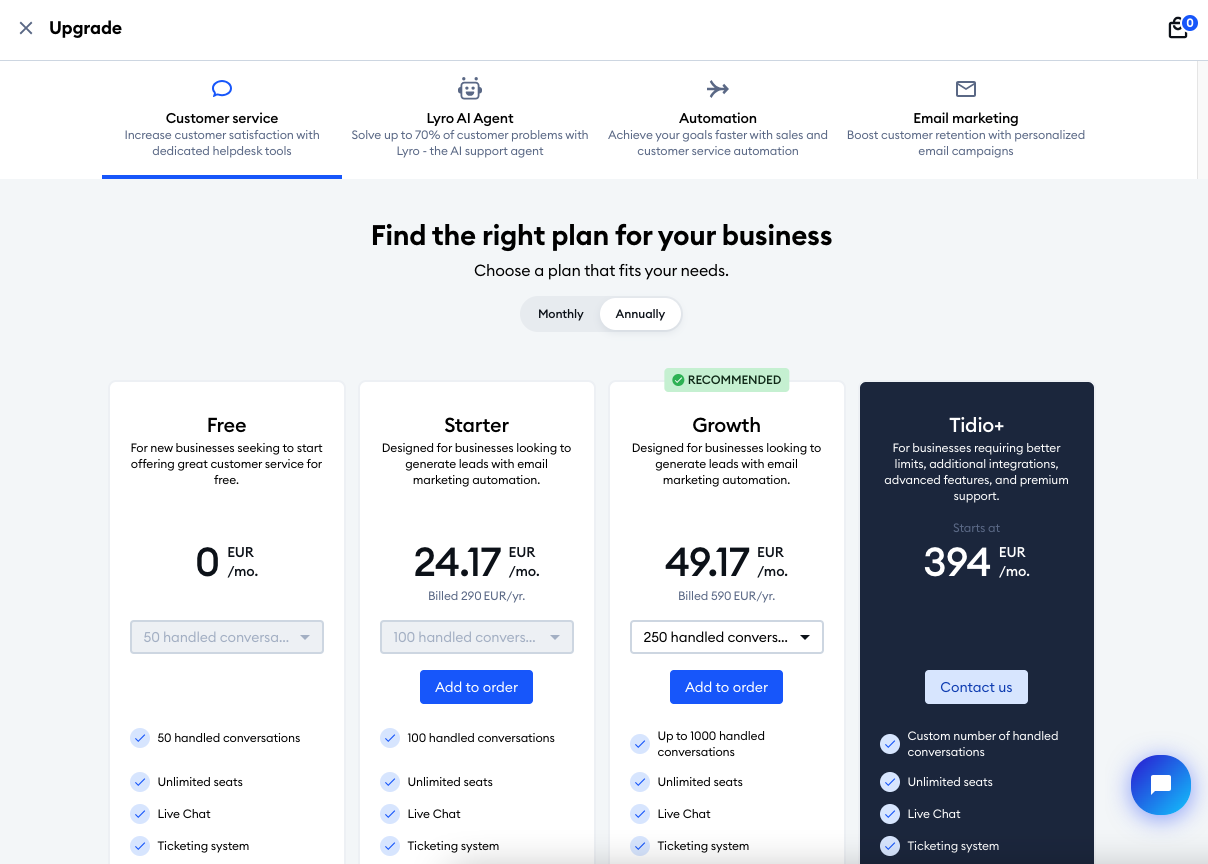 Upgrading Your Account – Tidio