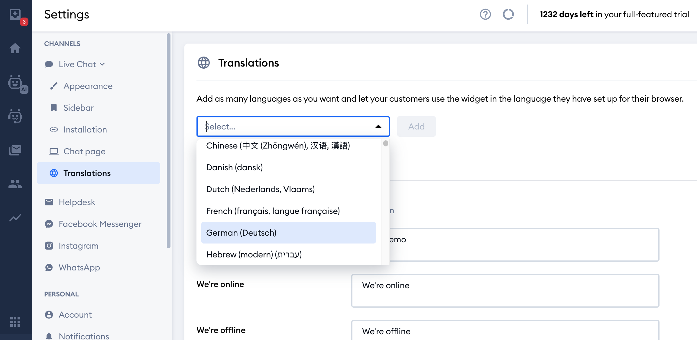 Change and Add Languages in Your Chat Widget – Tidio