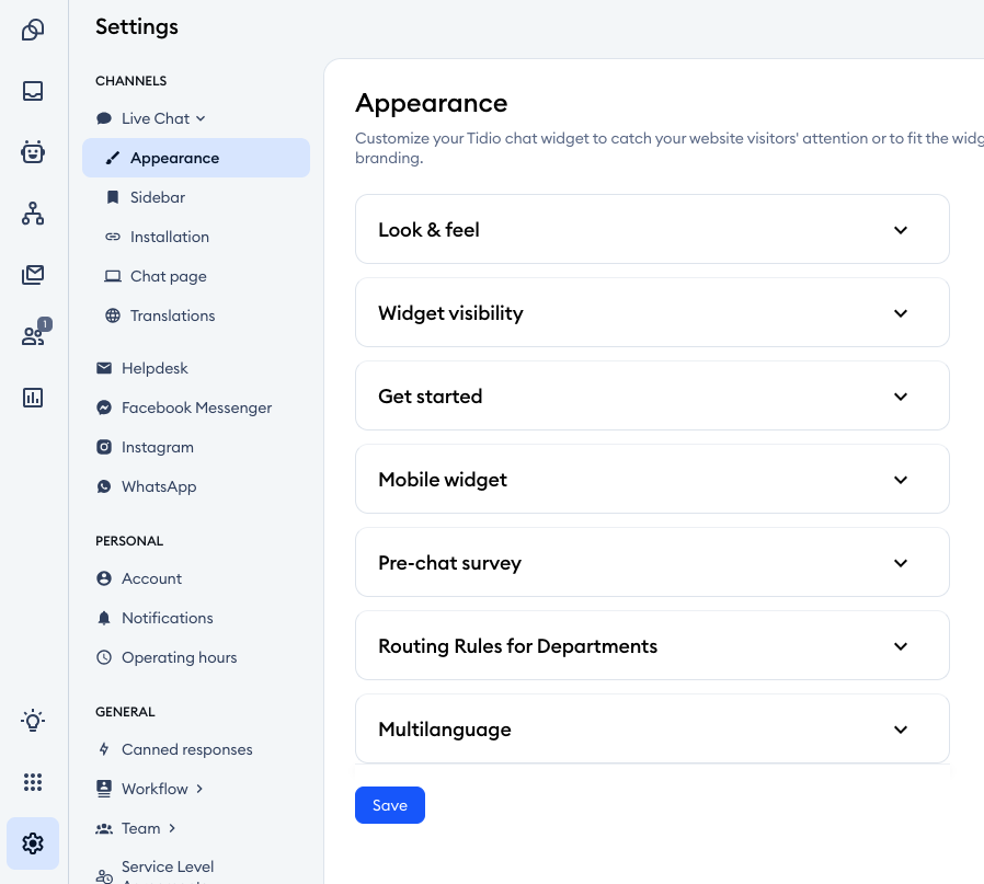 Customize Your Chat Widget – Tidio