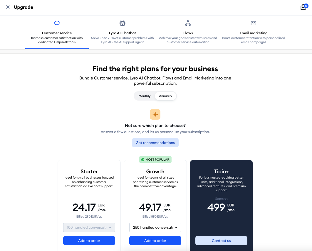 Upgrading Your Account – Tidio