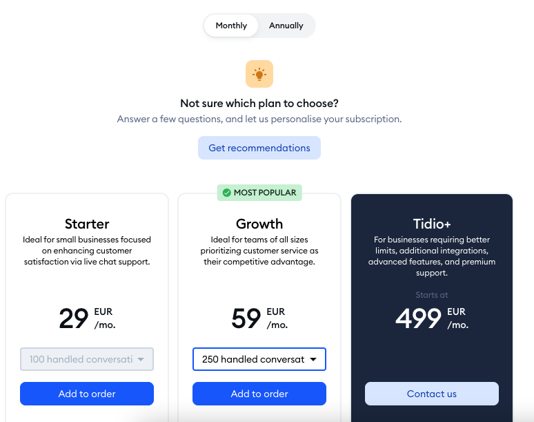 Upgrading your Account – Tidio