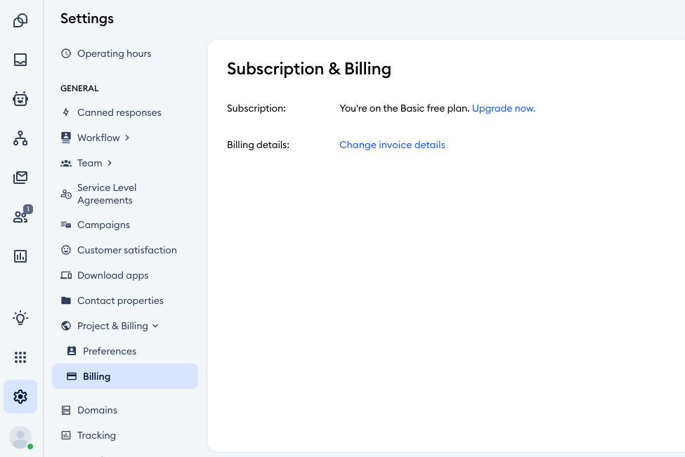 The Settings section – Tidio