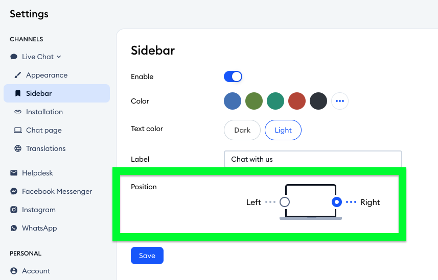 Widget Position – Tidio