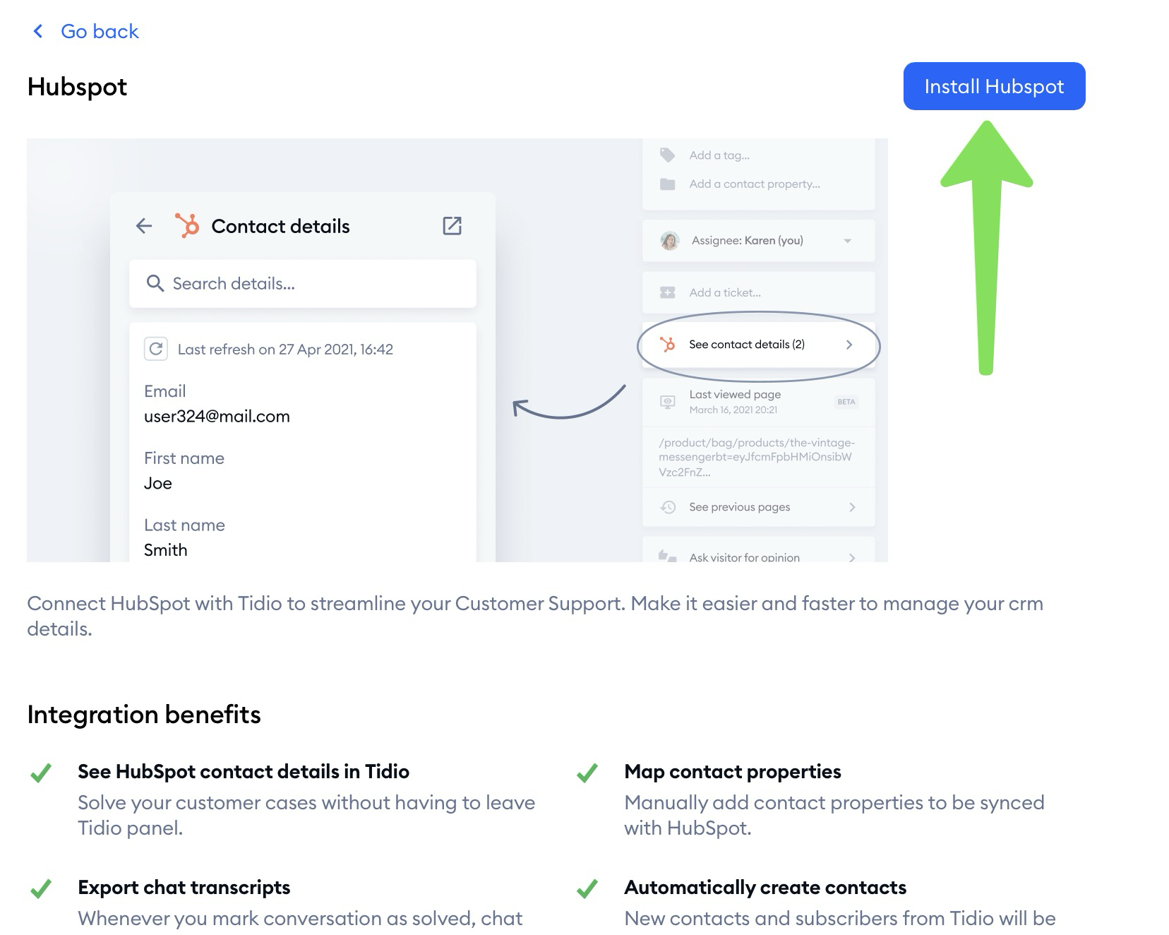 Integration with HubSpot – Tidio