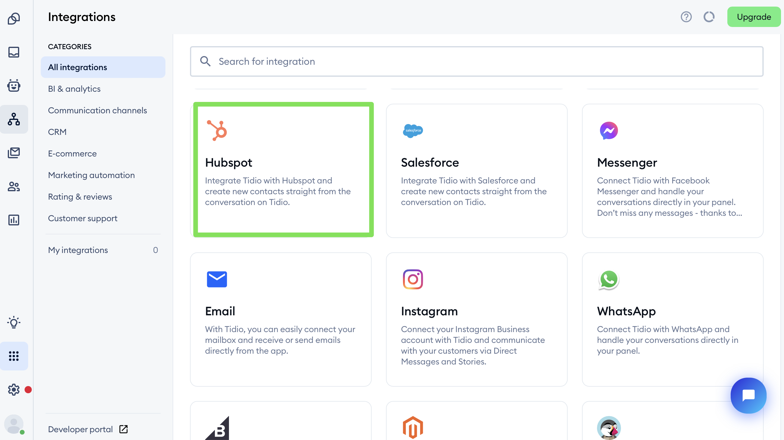Integration with HubSpot – Tidio