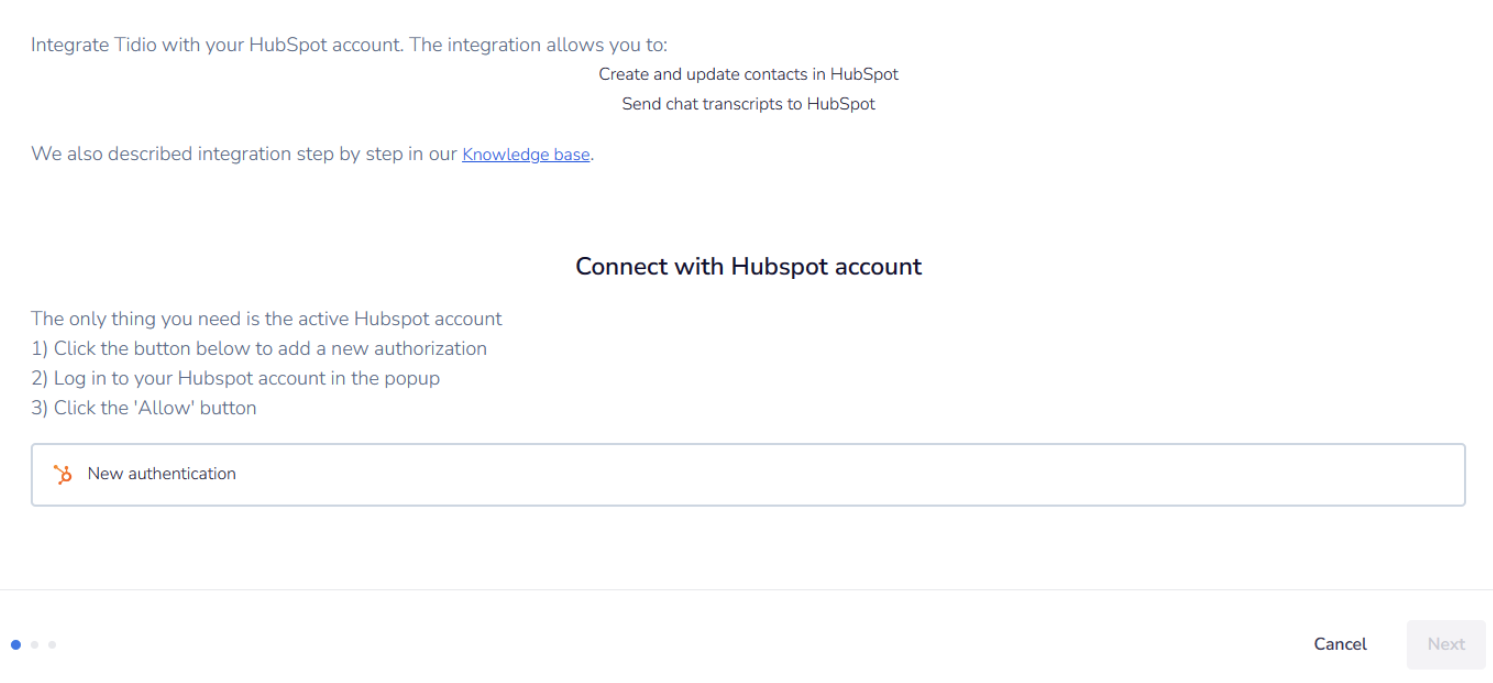 Integration with HubSpot – Tidio