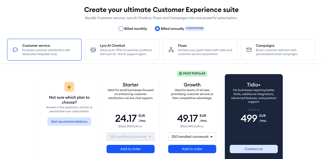 Upgrading your Account – Tidio