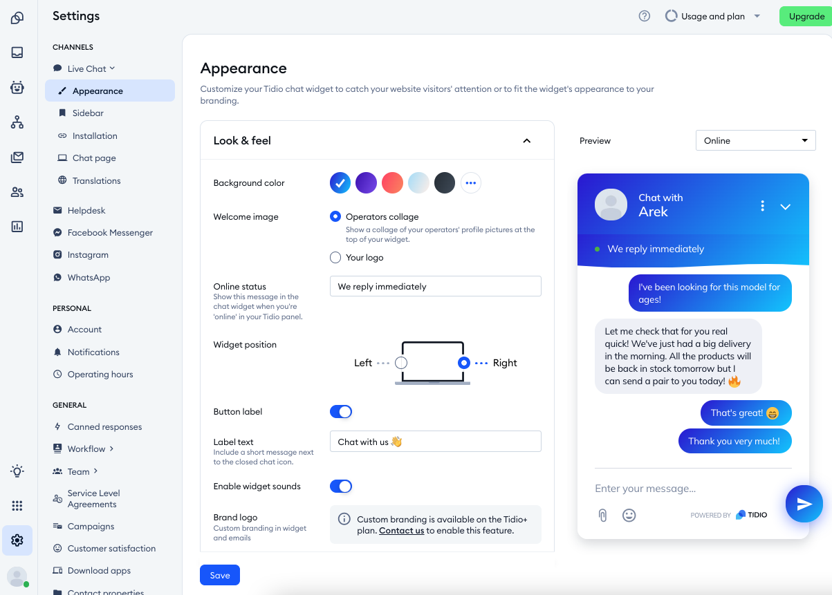 The Channels Section – Tidio