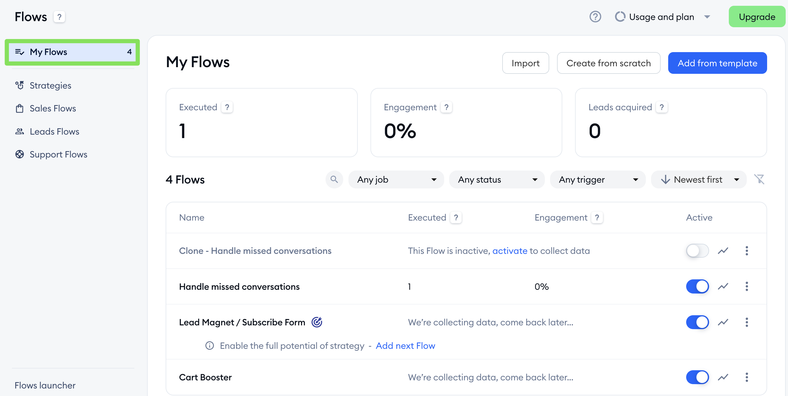 The Flows section – Tidio