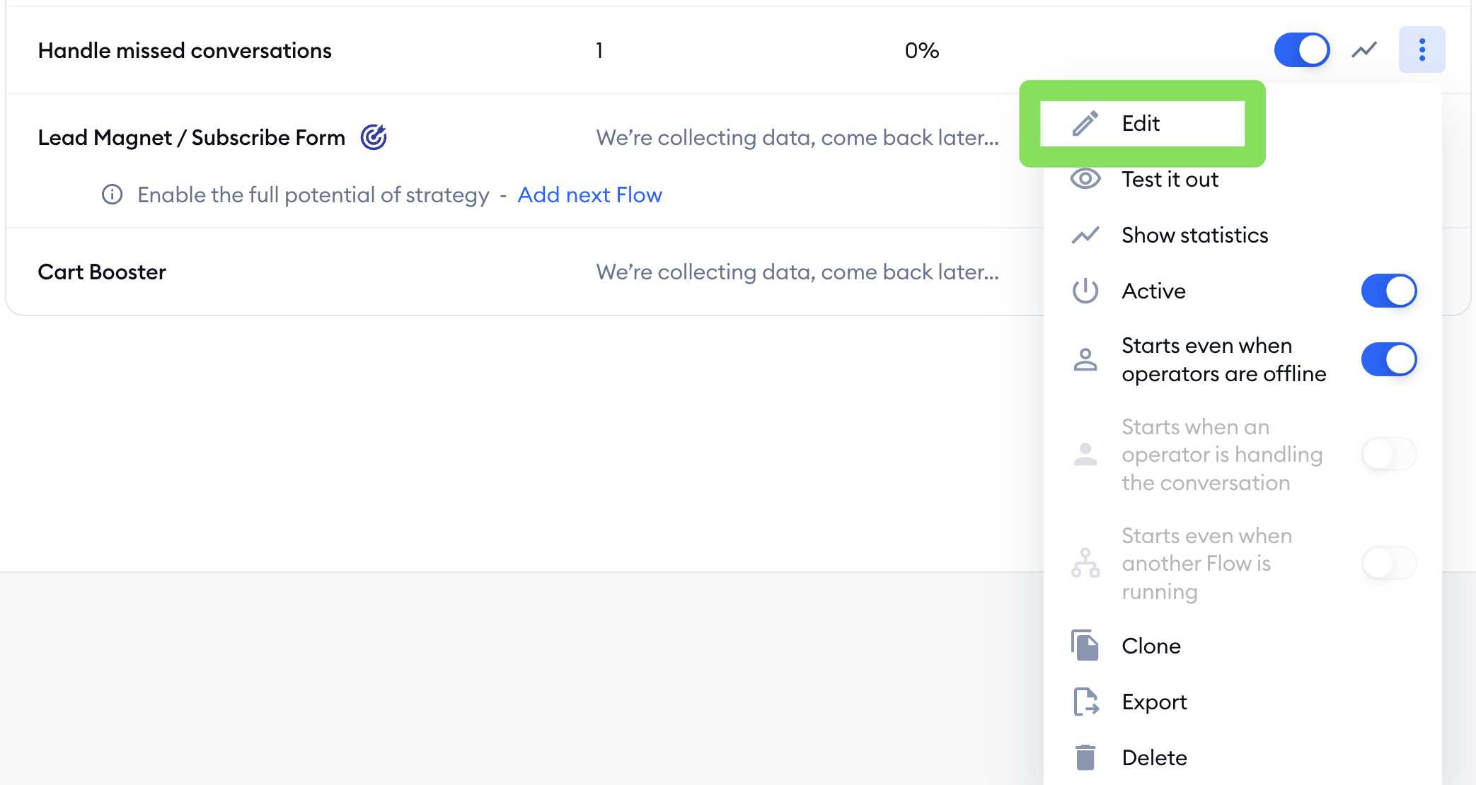 The Flows section – Tidio