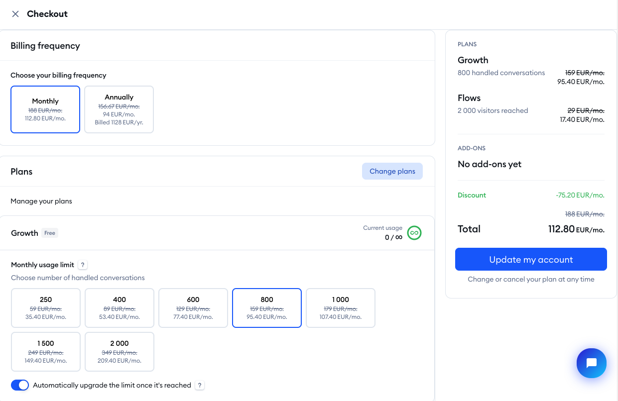 Upgrading your Account – Tidio
