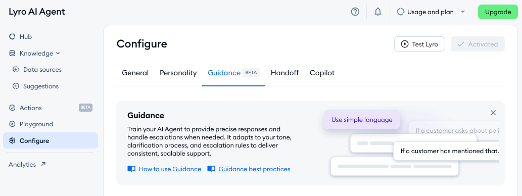 Lyro Guidance – Tidio