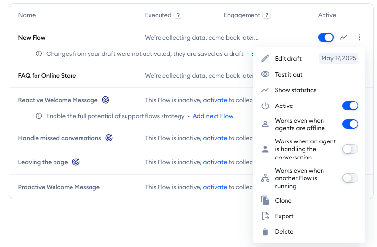 My Flows section – Tidio