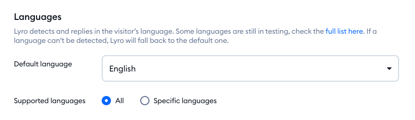 Lyro Multilanguage support – Tidio