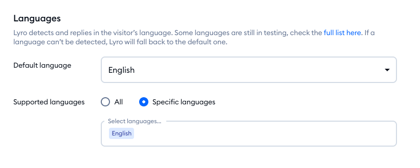 Lyro Multilanguage support – Tidio