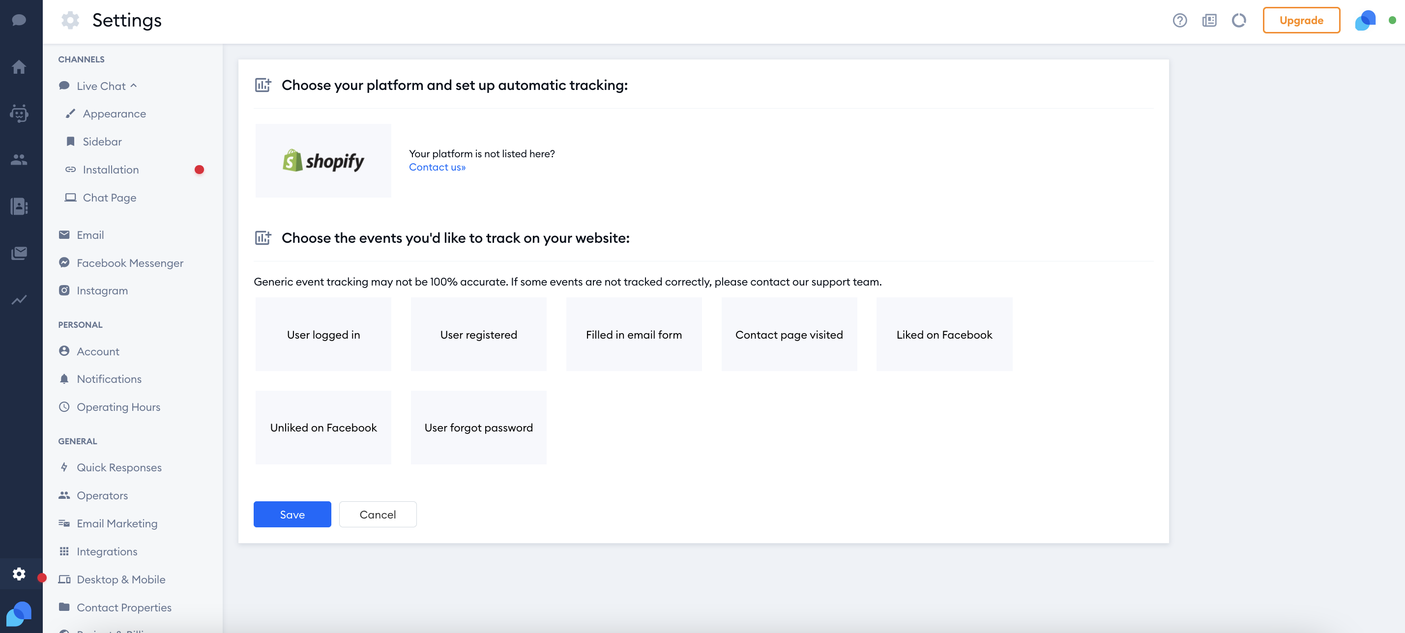 Set up Tracking – Tidio