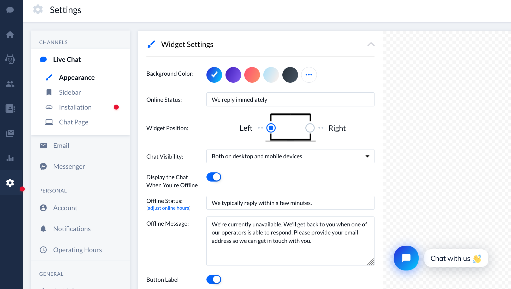 Widget Position – Tidio