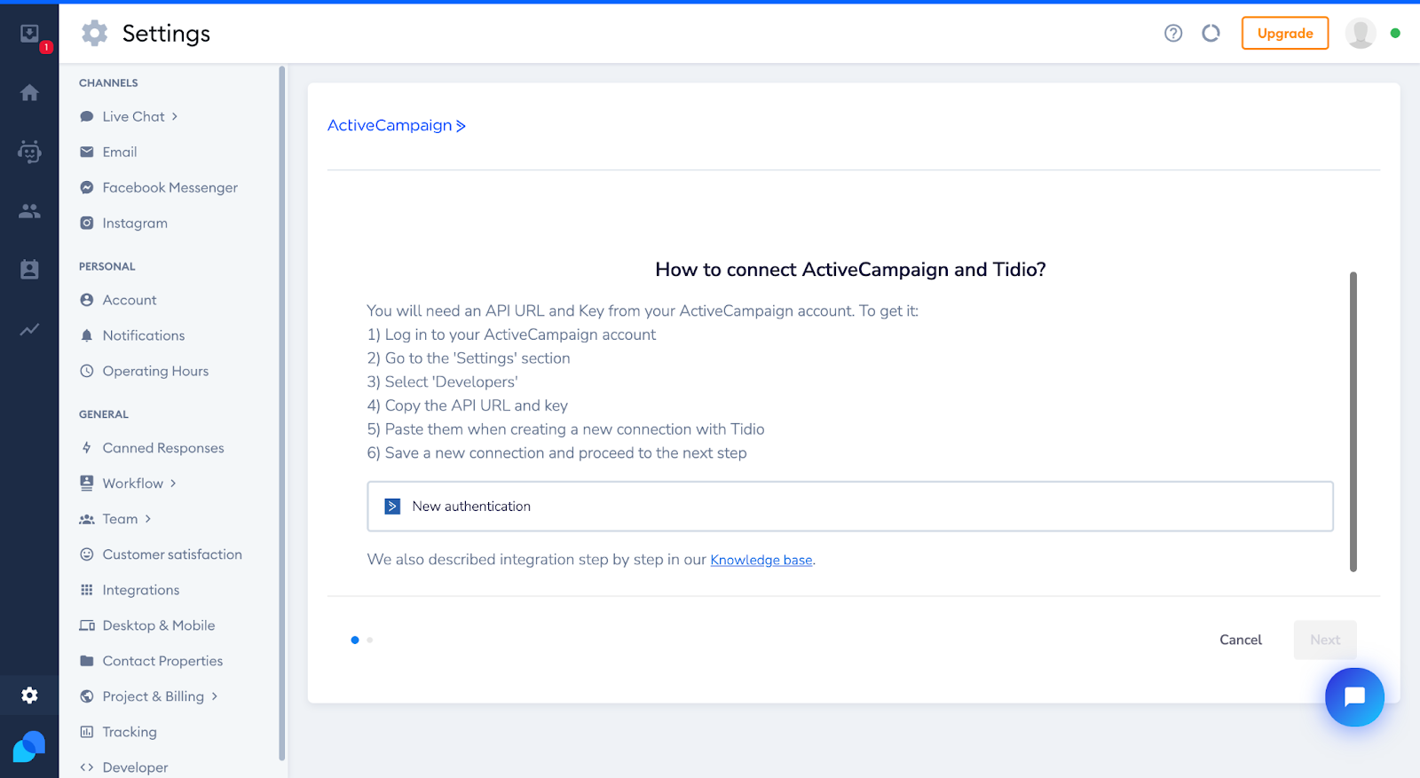 Integration with ActiveCampaign – Tidio