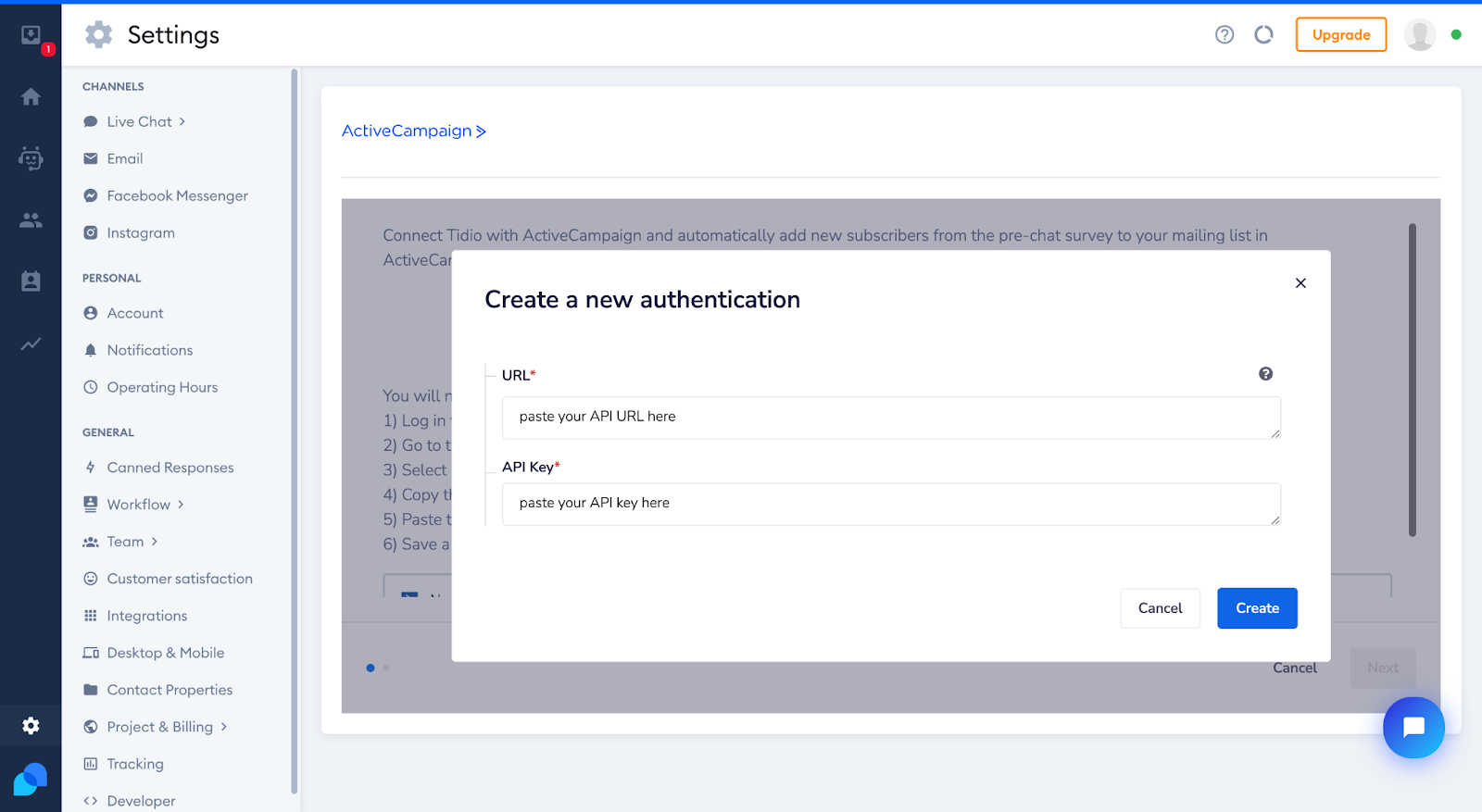 Integration with ActiveCampaign – Tidio
