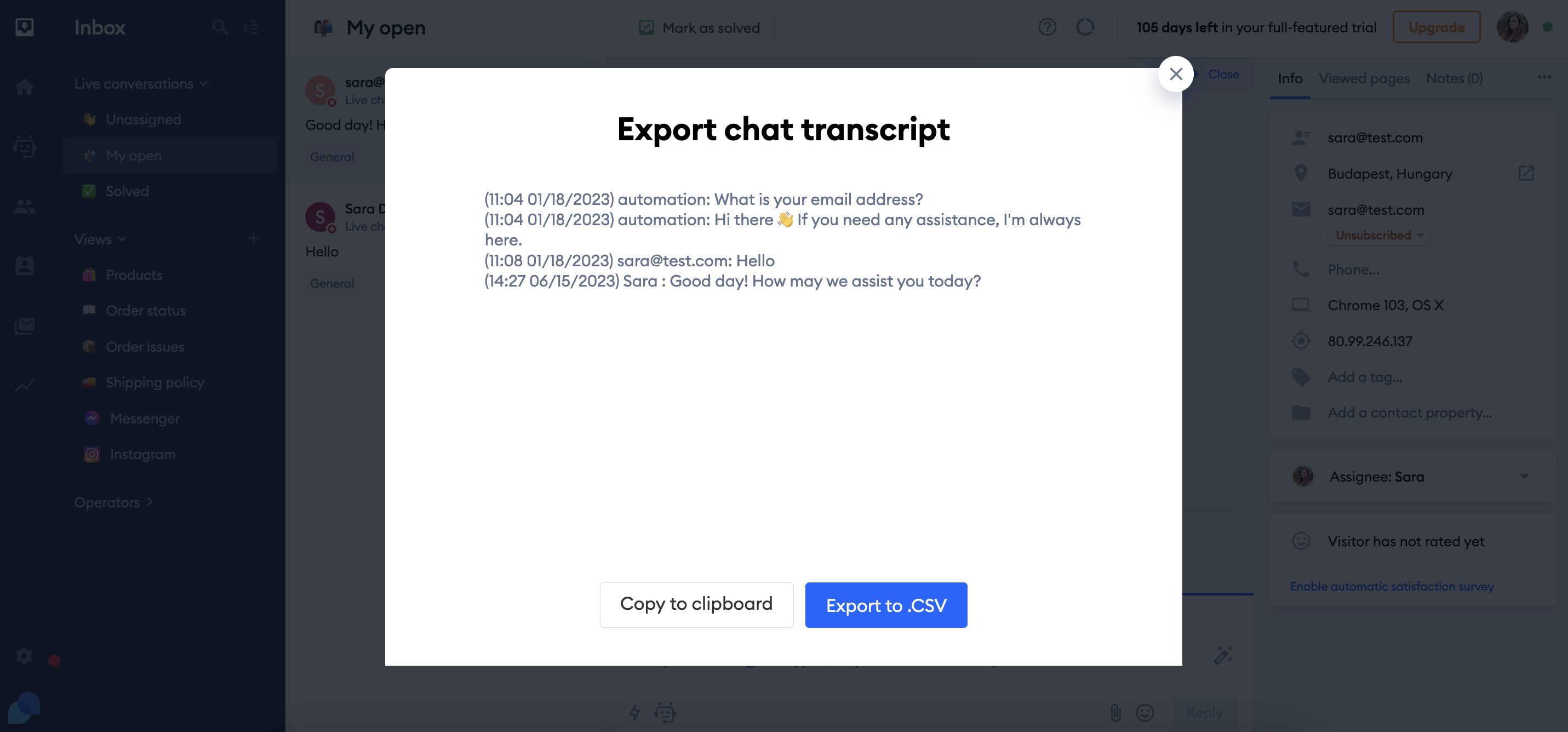 Chat Transcripts – Tidio