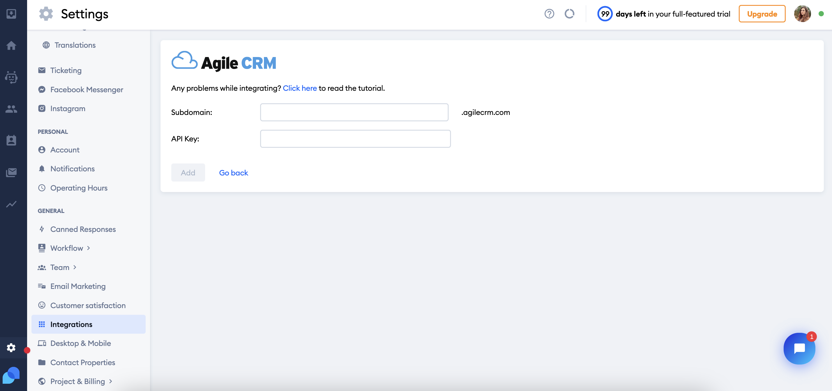 Integration with Agile CRM – Tidio