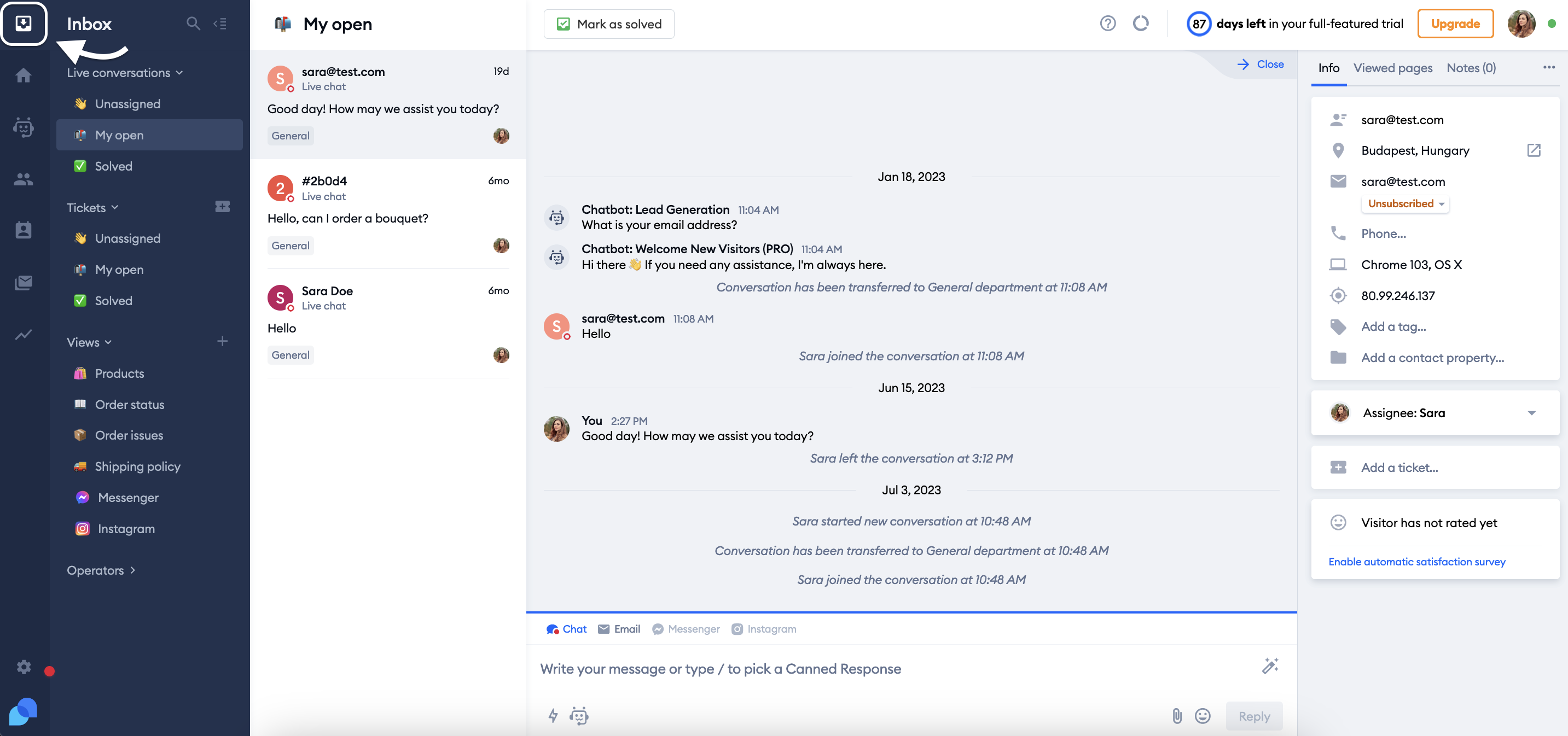 Live Chat Conversations – Tidio