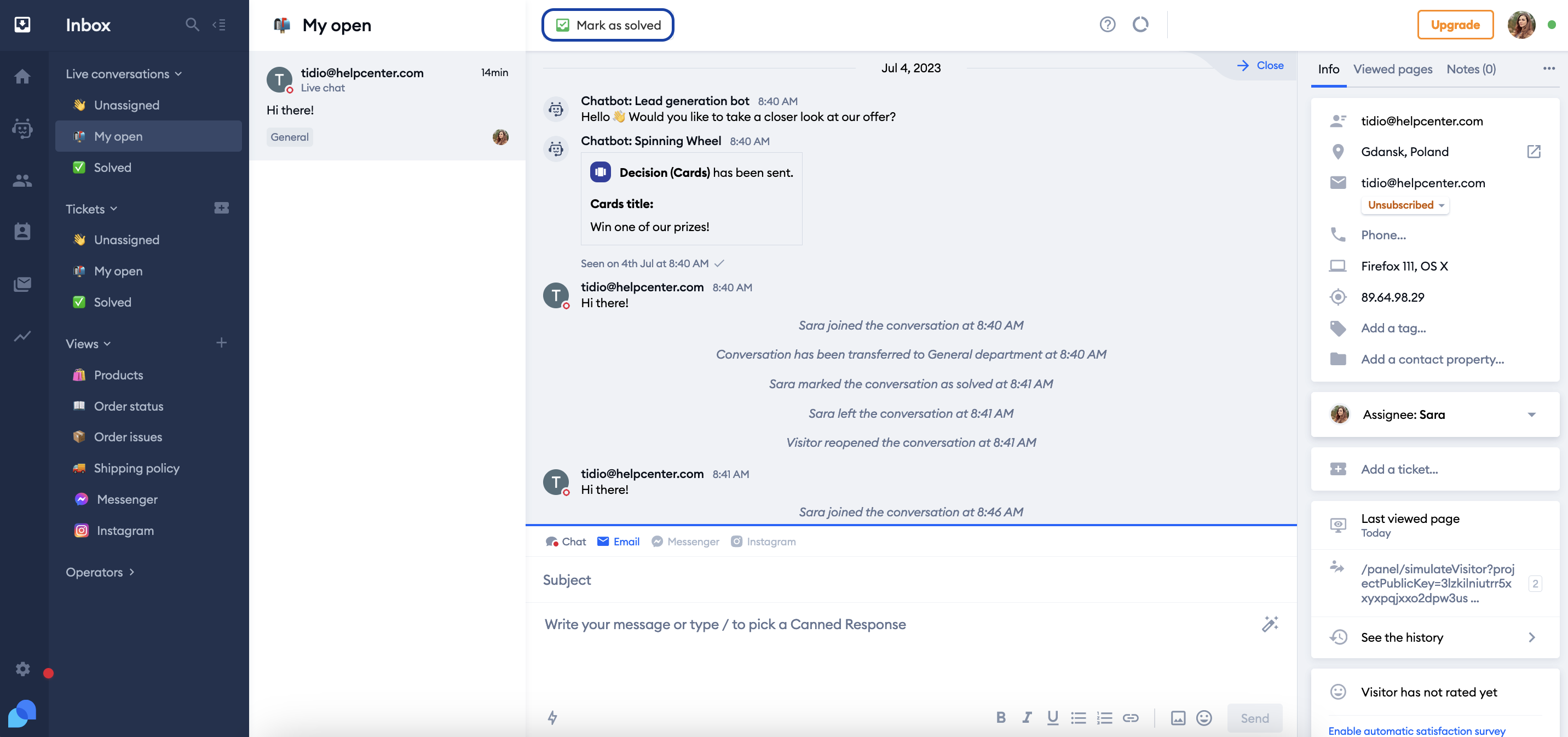 Live Chat Conversations – Tidio